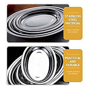 Hemoton Sizzle Platter Serving Platter Oval Fish Dish Stainless Steel Fish Plate Metal Food Serving Tray for Steaming Fish Dessert Meat Sushi Platter Silver Sizzle Platter Serving Platter 30.5CM