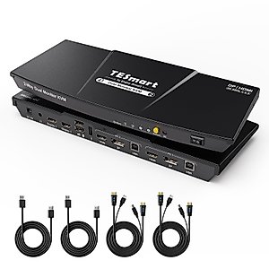 TESmart DisplayPort + HDMI KVM Switch 2 Monitors 2 Computers 4K@60Hz, Dual Monitor KVM Switch 2 Port Extended Display, EDID Emulators, USB 2.0, L/R Audio, Hotkey Switch, Button Switch with All Cables