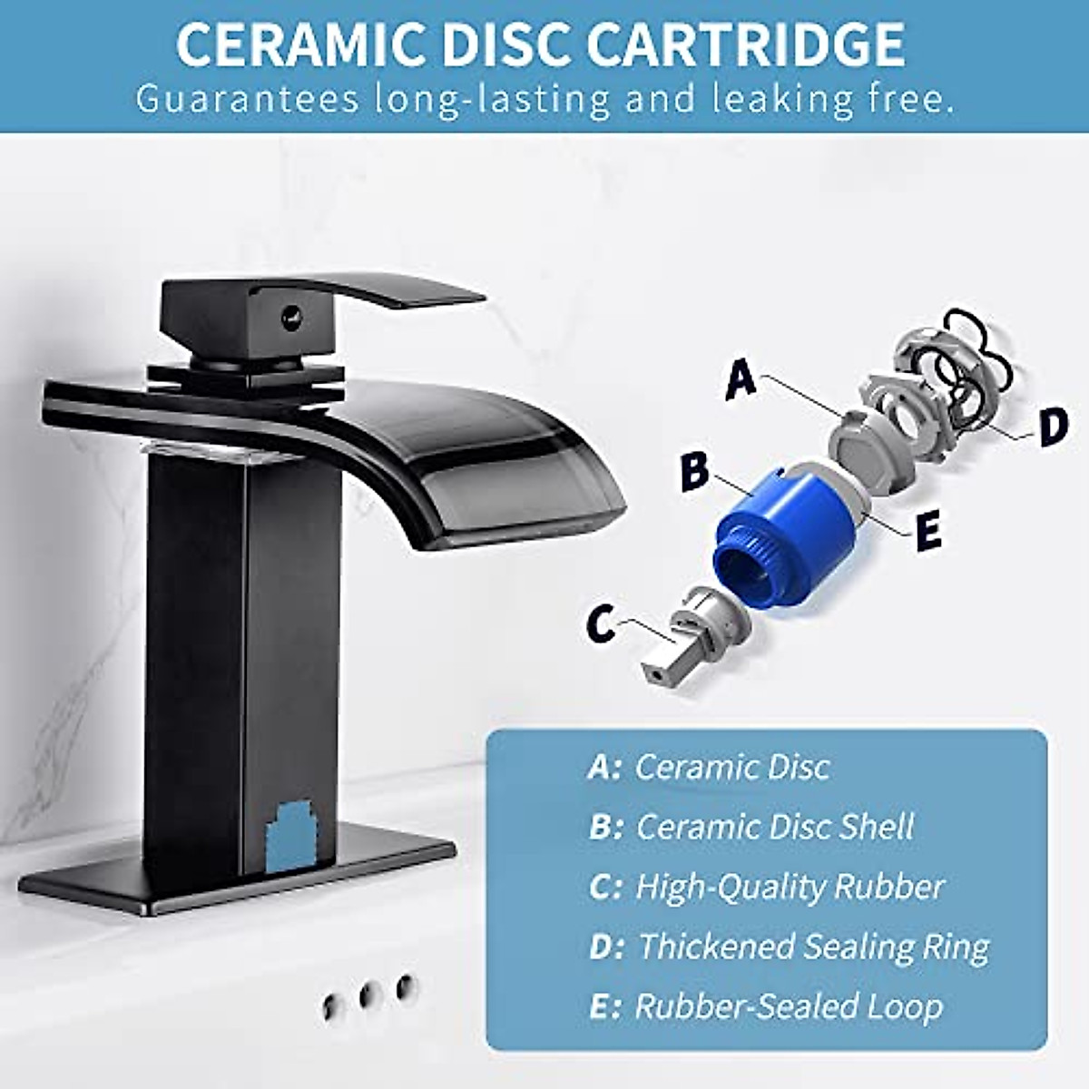 Y-Garhe LED Bathroom Faucet, Black Waterfall Bathroom Faucet, Newest Bathroom Faucet, Waterfall Bathroom Sink Faucet, Bathroom Faucets for Sink 1 Hole, 4 Inch Centerset Bathroom Faucet