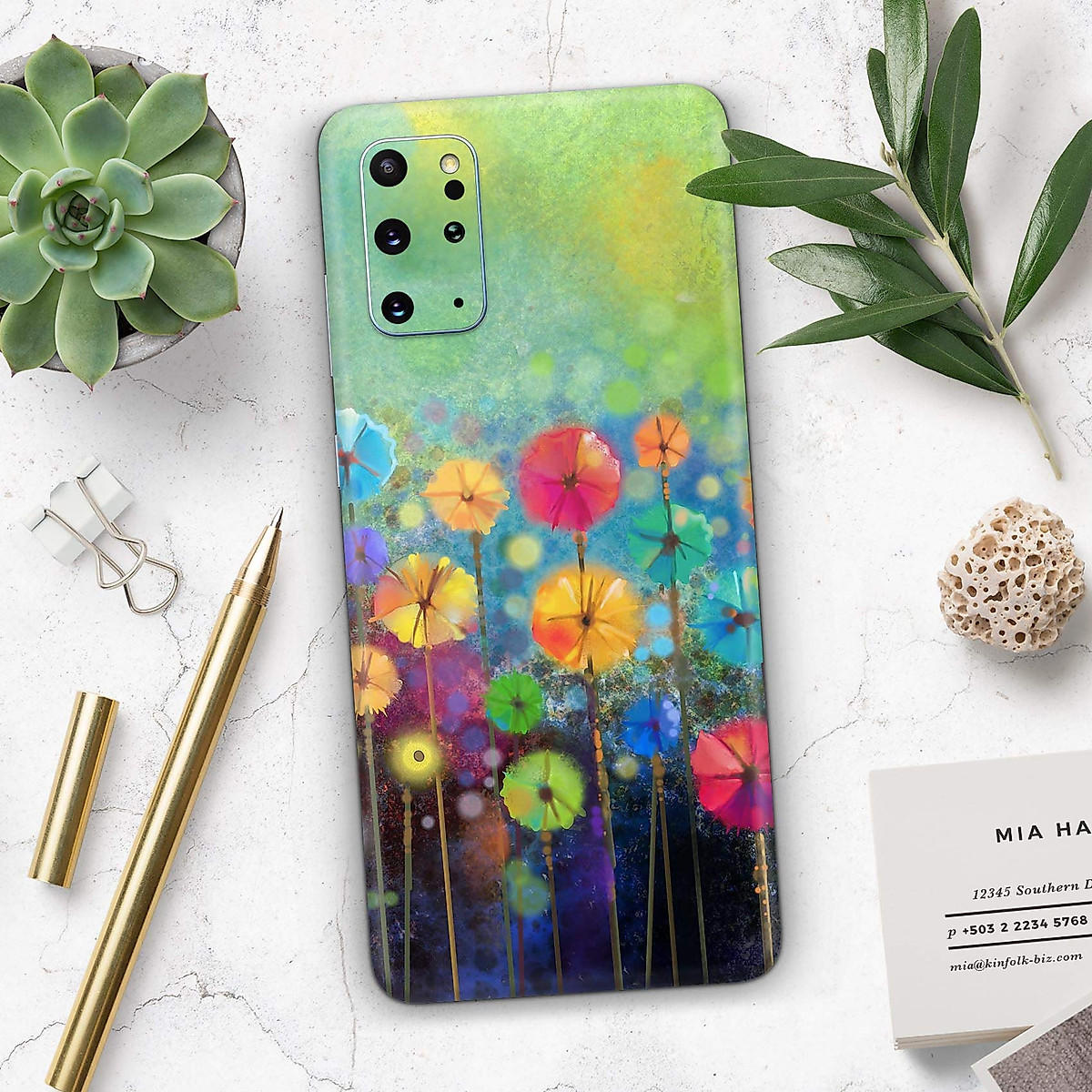 DesignSkinz Abstract Flower Meadow Protective Vinyl Decal Wrap Skin Cover Compatible with The Samsung Galaxy S20 (Screen Trim & Back Glass Skin)