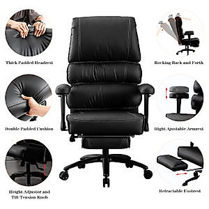 MO MAEK Office Chair, Big High Back PU Leather Chair, Executive Office Chair, Ergonomic Office Chair with Foot Rest, Office Chair 400LBS, Black Office Chair