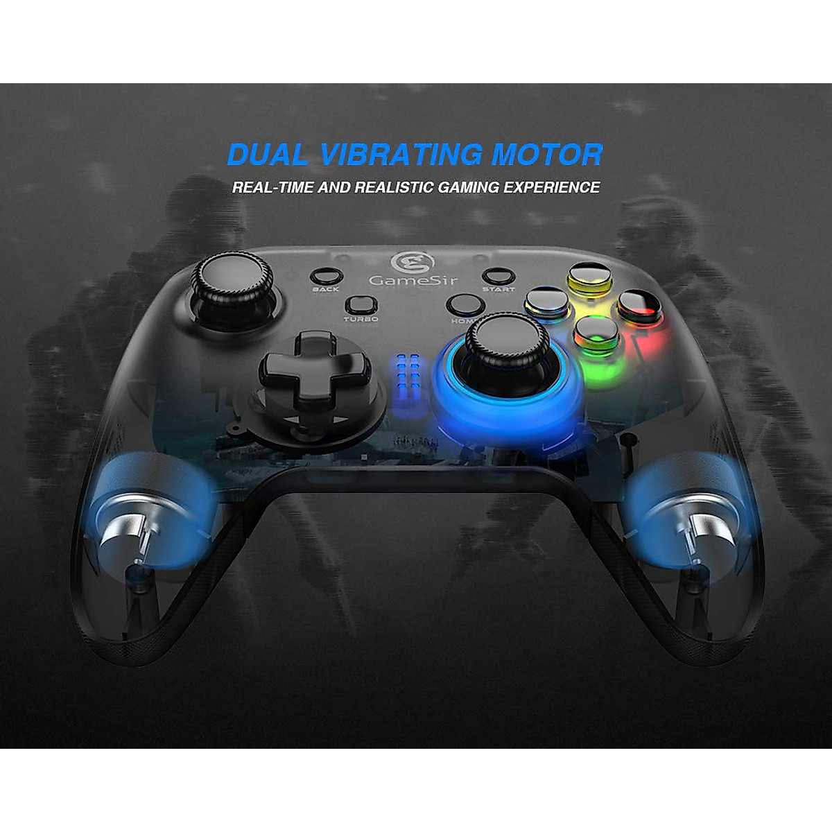 GameSir T4W Wired Game Controller Joystick for PC Windows 10/8/7 Dual Shock Gamepad, USB Gamepad with LED Backlight Joystick Vibration Feedback,Semi-Transparent Design