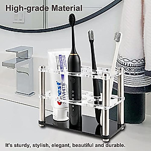 FAIBAEELLY Toothbrush Holders for Bathrooms, Premium Acrylic Stainless Steel Toothbrush and Toothpaste Holder, Open Design Multifunctional Bathroom Counter Organizer, Clear/Black/Silver