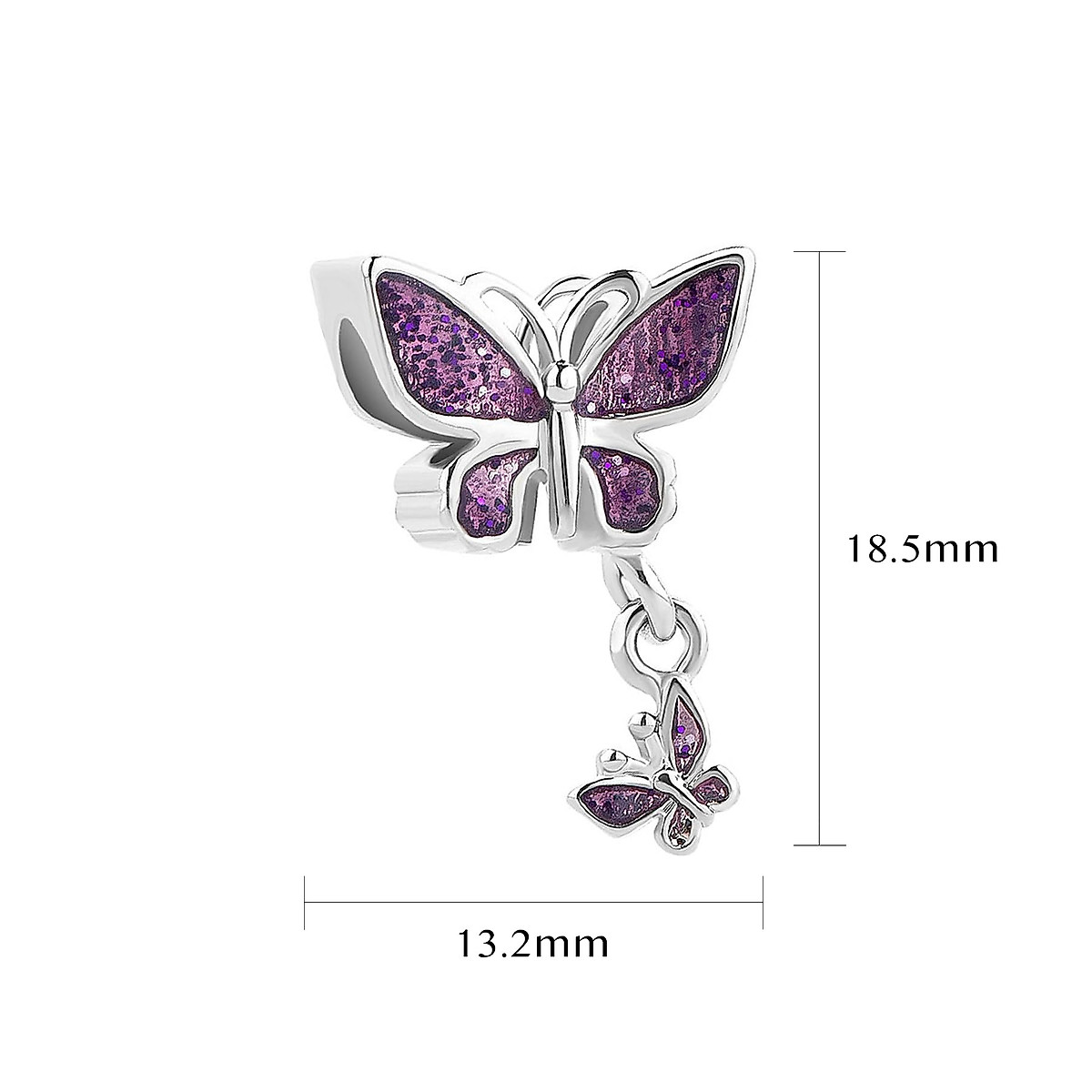 Chili Jewelry Sparkling Dangle Butterfly Charm Beads Compatible With Pandora Charms Bracelets (Purple)