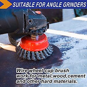 4 Inch Wire Wheel Brush Set for Grinder, DaduoRi 6 Pack Wire Wheels for 4 1/2 Angle Grinder, 5/8 Inch-11 Threaded Arbor-Coarse Crimped Twisted Knotted Cup Brush,Heavy Cleaning Rust Stripping Abrasive