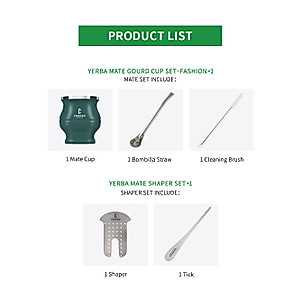 Cuopru Yerba Mate Cup Bombilla - Mate Gourd Set Includes Double Walled Stainless Steel Tea Cup, Tea Shaper set, Bombilla Straws, Cleaning Brush