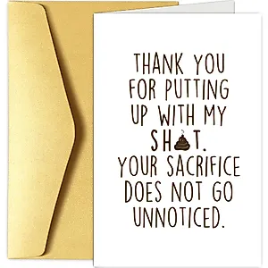 Funny Thank You Card for Him Her, Appreciation Card for Mom Dad Colleague, Anniversary Card for Husband Wife, Thank You for Putting Up With My Shit