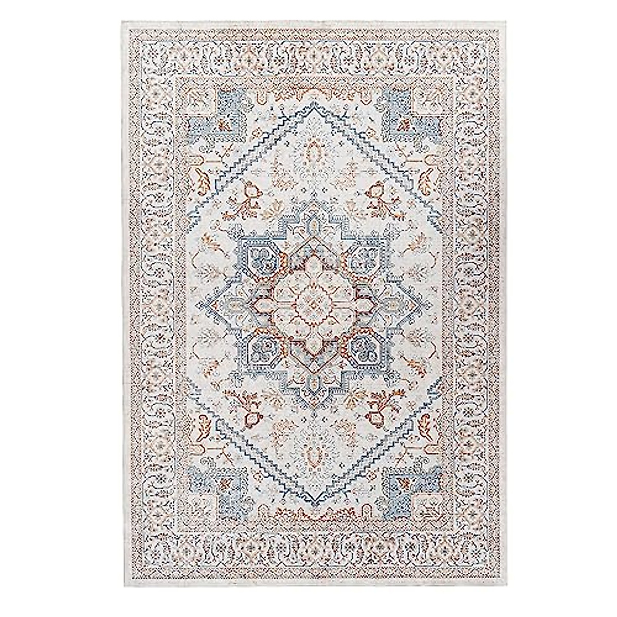 Syalife Washable Rug Vintage Area Rugs, 8'x 10' Living Room Rug with Non Slip Backing, Ultra-Thin Medallion Distressed Non-Shedding Boho Rug, Persian Vintage Floor Mat Indoor Rug (FG11-Beige, 8'x 10')