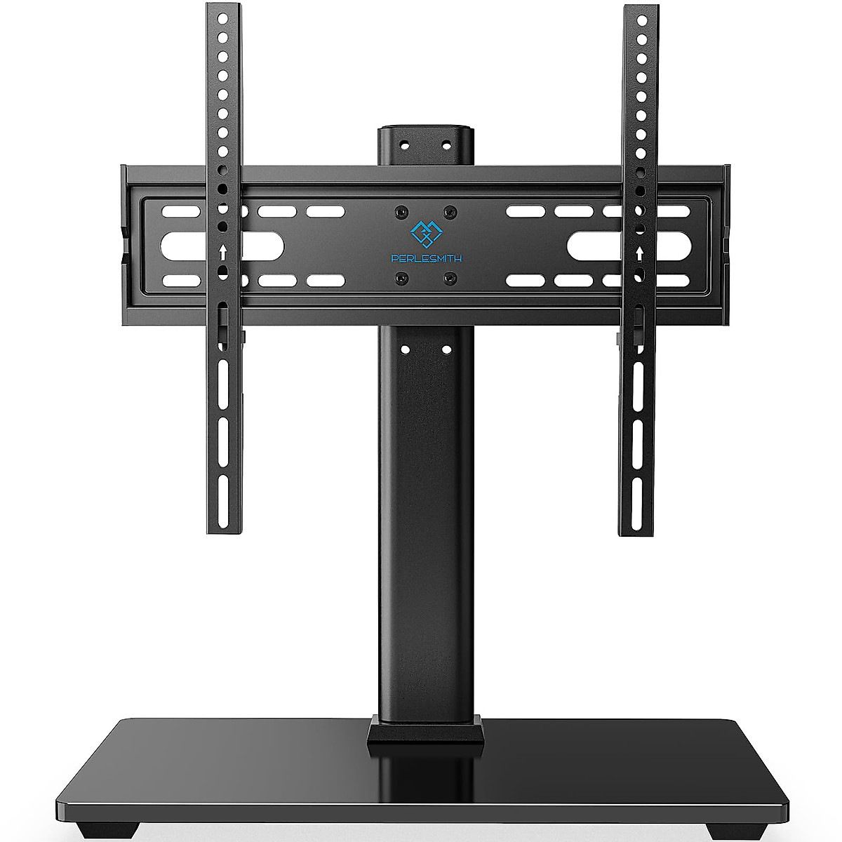 PERLESMITH Universal TV Stand - Table Top TV Stand for 32-55 inch LCD LED TVs - Height Adjustable TV Base Stand with Tempered Glass Base & Wire Management, VESA 400x400mm