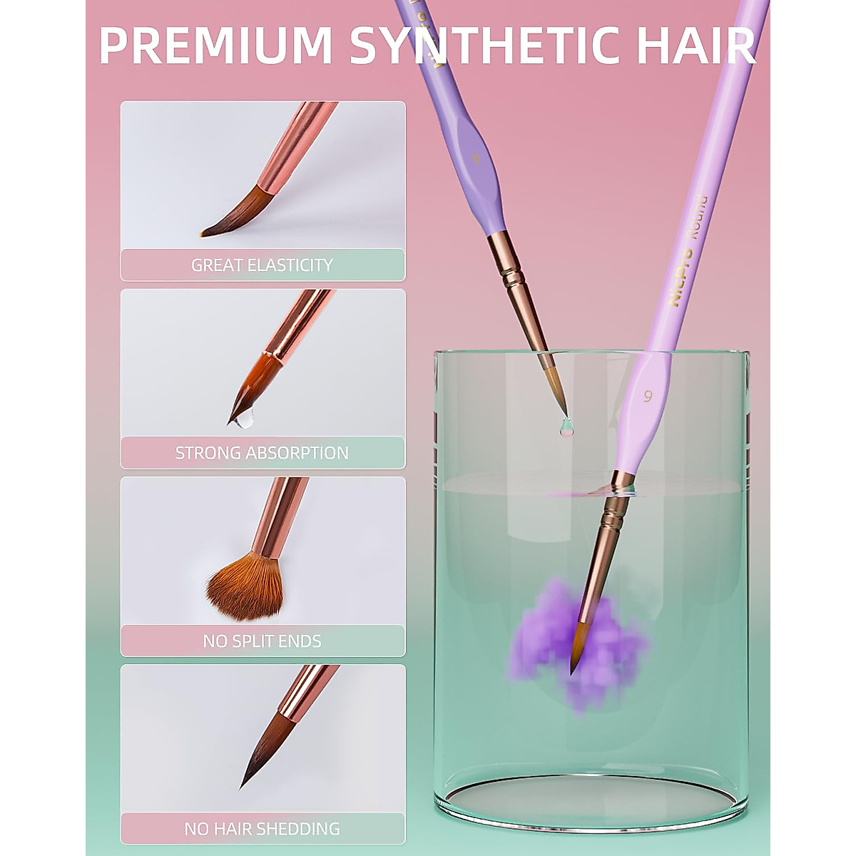 Nicpro 10PCS Micro Fine Detail Paint Brush Set, Macaron Pastel Small Miniature Fine Tip Detail Brushes Kit for Acrylic Oil Watercolor, Craft, Models, Miniatures, Rock Painting, Paint by Numbers