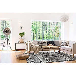 Green Decoren Relic Premium Stain Proof Rain Proof Lightweight Reversible Plastic Outdoor Rug (6x9, Black/White)