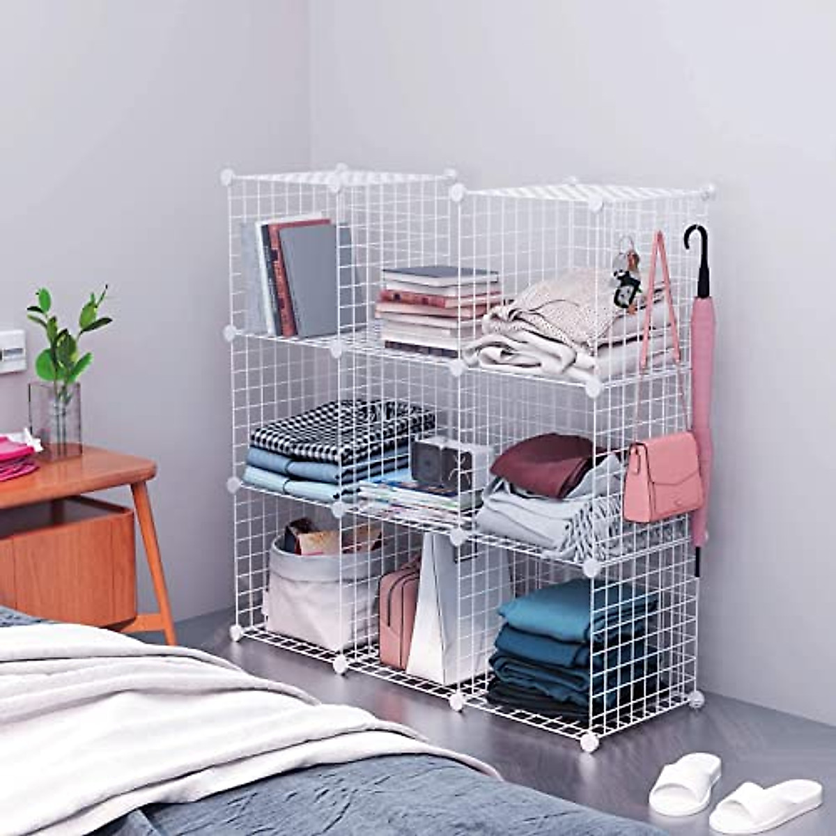 C&AHOME Wire Cube Storage, 8-Cube Organizer Metal C Grids Storage, Storage Bins Shelving, Modular Shelves, DIY Closet Cabinet Ideal for Living Room, Home, Office 24.8" L x 12.4" W x 48.4" H White