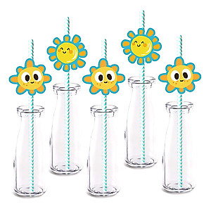 Sun Party Straw Decor, 24-Pack You Are My Sunshine Baby Shower Birthday Party Decorations, Paper Decorative Straws
