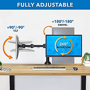 Mount-It! Dual Monitor Mount | Double Monitor Desk Stand | Fits 2 Computer Screens 19 20 21 22 23 24 27 Inches | C-Clamp and Grommet Base | Heavy Duty Full Motion Arms | VESA 75 100 Compatible