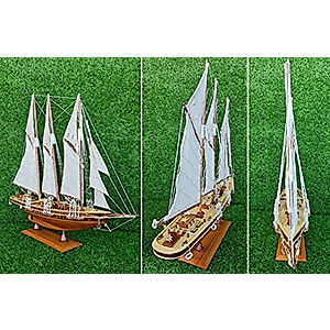 Atlantic Yacht Wooden Model Ship 24" Pond Yacht Sailboat American Wood Model Boat Handicrafts Home Living Room Office Nautical Marine Decoration Décor Display LANTIC-60CM