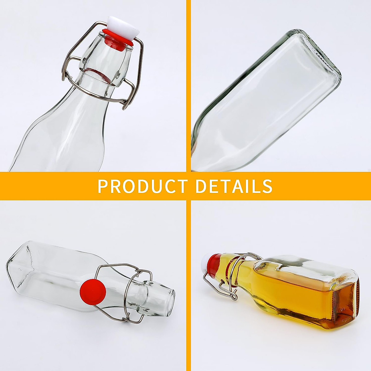 Accguan Glass Bottle,250ml Flip Top Glass Bottle for Kombucha, Kefir, Vanilla Extract, Beer, Beverages, Oil, Vinegar, Beer, Soda,Leak Proof(12pcs)