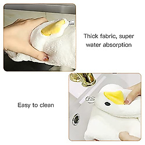 Pearlead 3Pcs Hanging Hand Towels with Hanging Loop Absorbent Coral Fleece Hand Towels for Kitchen Cute Goose Thick Kitchen Cloth Dish Towels Hand Dry Towels for Bathroom Khaki White Blue