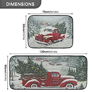 Pfrewn Red Truck with Chrismas Trees Kitchen Rug and Mat Set of 2 Snowy Poetic Winter Snowflakes Anti Fatigue Farmhouse Runner Rugs Floor Mats for Christmas Xmas Holiday Kitchen Laundry Home Decor