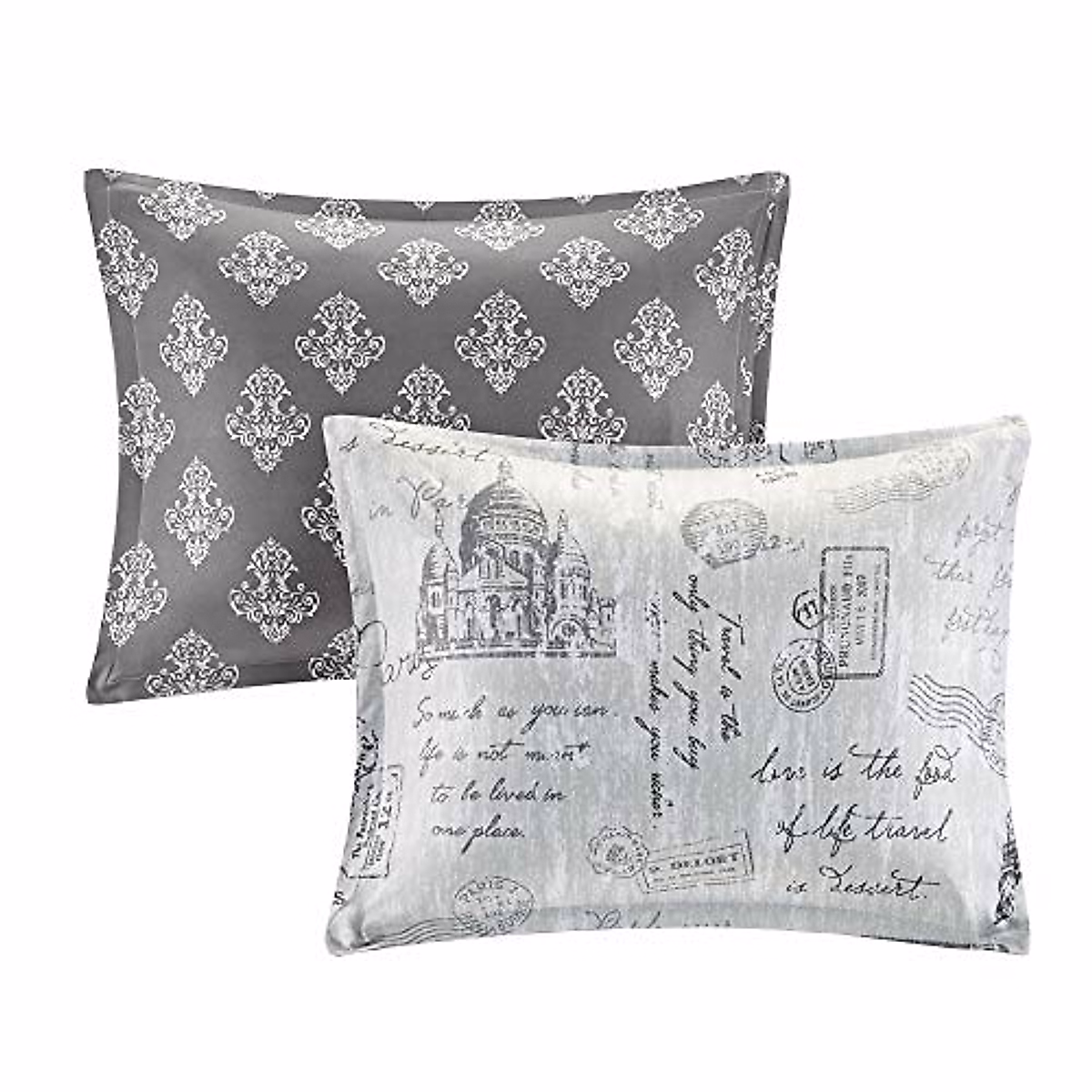 510 DESIGN 5DS10-0174 Marseille 5-Piece Reversible Paris Printed Comforter Set Gray/Charcoal Full/Queen