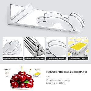 3 Color Temperature Dimmable Bathroom Light Fixtures over Mirror LED Chrome 3 Light Bathroom Vanity Light Fixtures Acrylic Stainless Steel Oval Shade Vanity Lights for Bathroom, ETL Certificated