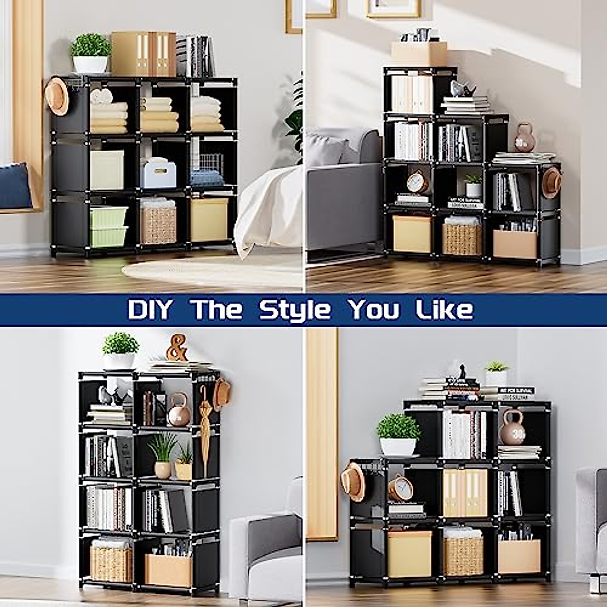 Mavivegue Book Shelf, 9 Cube Storage Organizer, DIY Bookcase, Metal Cube Bookshelf, Tall Book case for Bedroom, Living Room,Office, Closet Storage Organizer, Black Cubicle Storage Rack