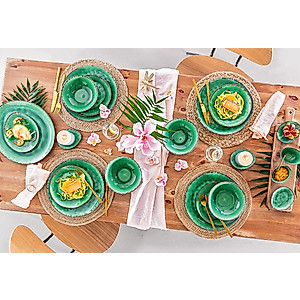 Sänger | Salad bowl Palm Beach 4 pieces, bowl for salad 4 people, stoneware tableware set for salad, handmade salad plate dishwasher safe multifunctional, salad plate green with black accents | 760ml