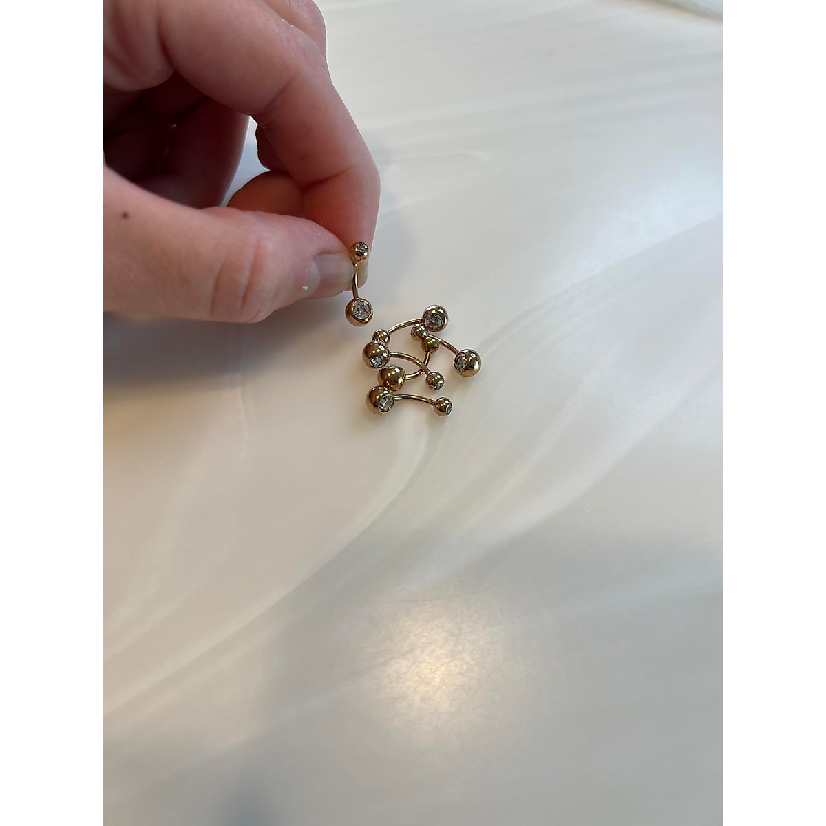 FIFTH CUE 14G & 16G Double Jeweled Basic Navel Ring Rose Gold IP Over 316L Surgical Steel (16GA - 5/16" 8mm - 4 x 6mm Balls - Smaller than 14GA version)