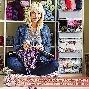 Coopay Yarn Storage Hanging Knitting Bag with 3 Hooks, Large Yarn Bag Organizer Dustproof Knitting Storage Organizer with 5 Separate Shelf, Closet Organizers and Storage for Knitting Crochet Supplies