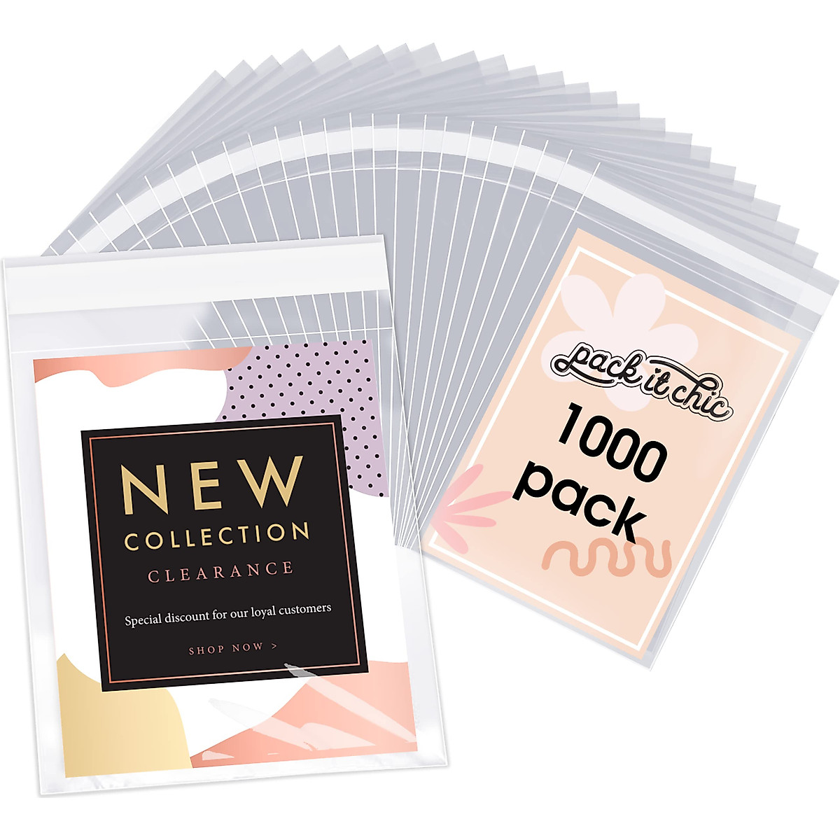 Pack It Chic - 5” X 7” (1000 Pack) Clear Resealable Cello Bags - Fits 5X7 Prints, Photos, A2 A4 A6 Cards & Envelopes - Self Seal