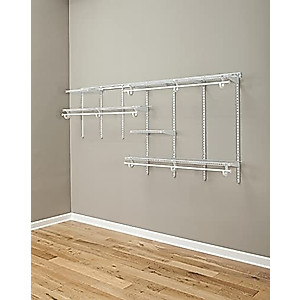 ClosetMaid ShelfTrack Wire Closet Organizer System Adjustable from 7 to 10 Ft, with Shelves, Clothes Rods, Hardware, Durable Steel, White, 7 ft ft