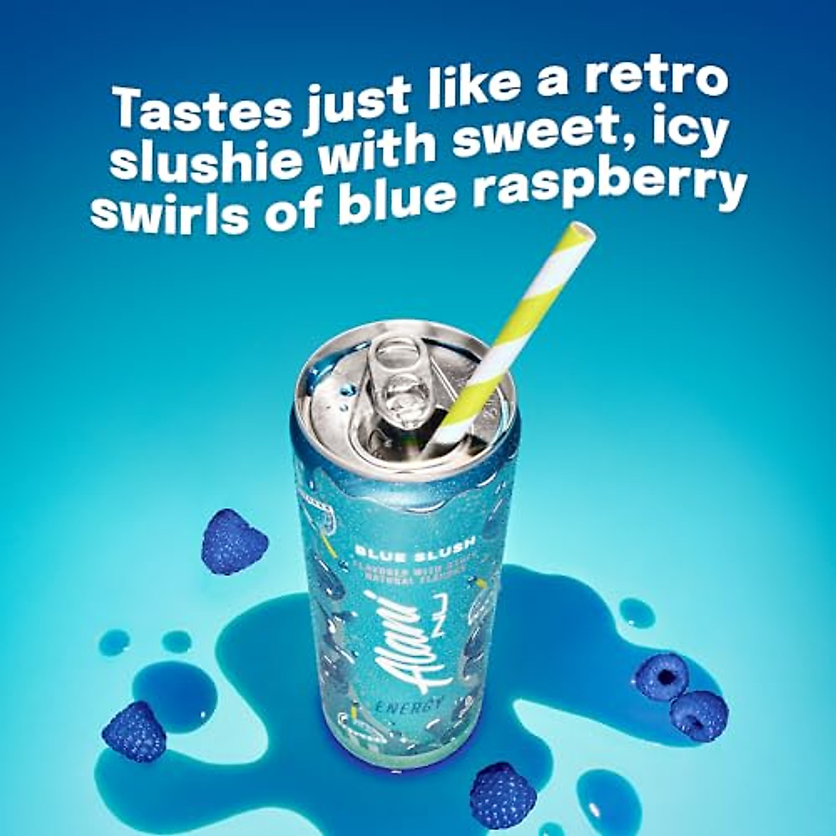 Alani Nu BLUE SLUSH Sugar Free, Low Calorie Energy Drinks | 200mg Caffeine | Biotin B Vitamins | Zero Sugar | 10 Calories | 12 Fl Oz Cans | 12 Pack