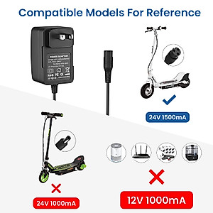 CGGXJP Electric Scooter Charger for Razor E300, E200, E100, PR200, MX350, Dirt Quad, Pocket Mod, Sports Mod, Go Kart Connector - 3-Prong Inline Female Battery Power Cord 24V 1500mA Adapter Cable