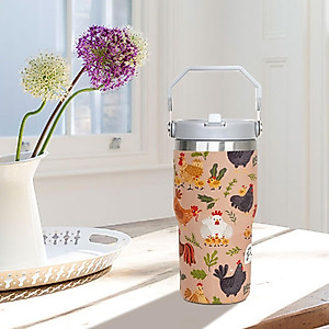 Hachishun Chicken Tumbler with Handle, Stainless Steel Vacuum Insulated Flip Straw 20 oz Chicken Tumbler Spill Proof Coffee Travel Mug Chicken Gifts for Women