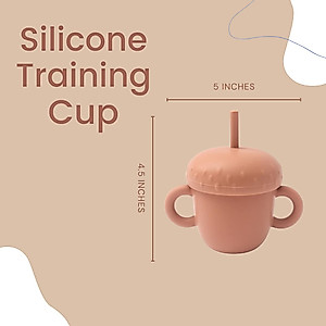 KOZE Toddler Baby Silicone Sippy Cup w Straw | Training Cup, Unbreakable 100% Silicone, Dishwasher Safe, BPA Free, 6 oz, Baby 6+ months Transition | 2-in-1 Acorn BONUS Snack Top!