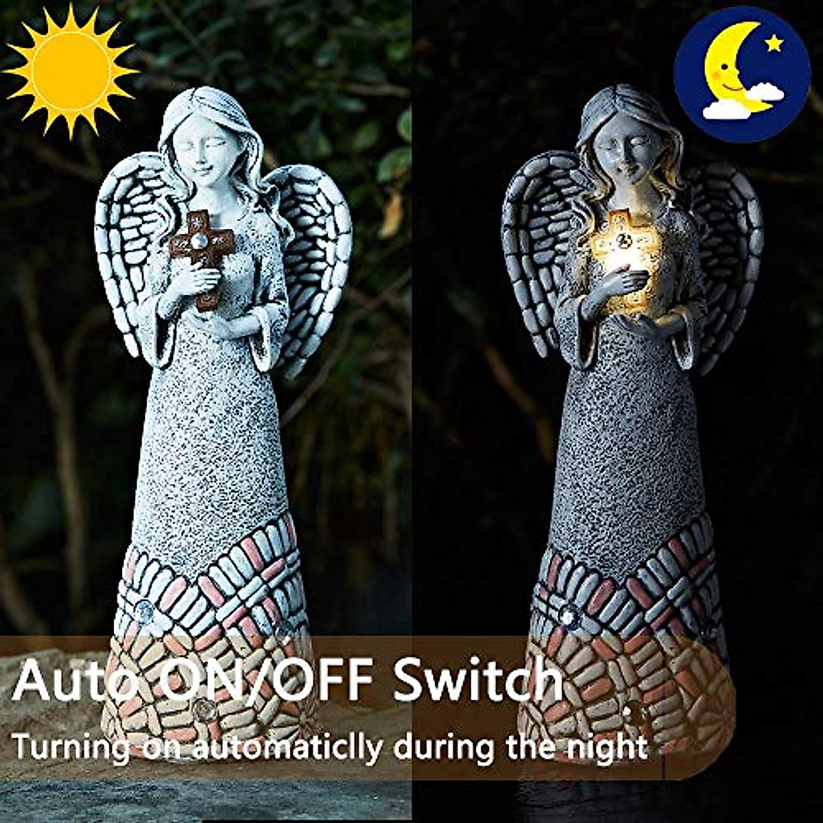Yiosax Garden Angel Statues Outdoor Decor - Moonrays Solar Angel Figurines Lights Angel Décor for Home，Patio, Yard Art, Memorial & Blessing Gifts,Garden Gifts for Grandma（10.24inch）