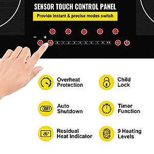 VEVOR Built-in Induction Electric Stove Top 30 Inch,5 Burners Electric Cooktop,9 Power Levels & Sensor Touch Control,Easy to Clean Ceramic Glass Surface,Child Safety Lock,240V