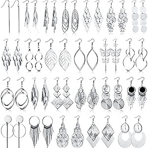 24 Pairs Crystal Teardrop Dangle Earrings Cubic Zirconia Hoop Earrings Boho Threader Earrings Set for Women Girls Christmas (Simple Style)
