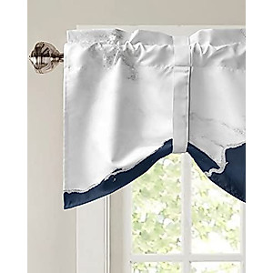 Tie Up Valance 12 Inches Long Wild Marble Pattern Gold White Navy Ombre Adjustable Top Shade Valance for Kitchen Window Treatments Rod Pocket Short Valances for Living Room Kids Room 42x12" 1 Panel