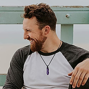 MAIBAOTA Men Women Necklaces Healing Crystal Point Pendant Necklace Adjustable Rope Natural Reiki Gemstone Necklace Jewelry (A-Amethyst)