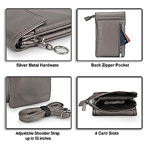 befen Silver Cell Phone Crossbody Wallet Purse, Women Small Leather Crossbody Bag (Metallic Bronze Pewter)