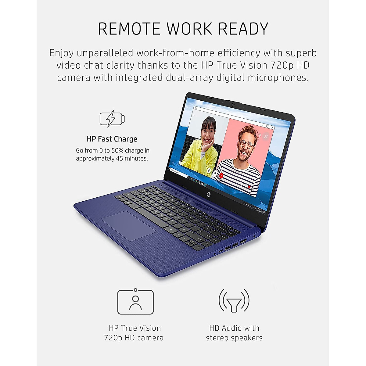 HP 2022 Newest Premium 14-inch HD Touchscreen Laptop, Intel Dual-Core Processor Up to 2.8GHz, 8GB RAM, 64GB eMMC Storage, Webcam, Bluetooth, HDMI, Wi-Fi, Blue, Windows 10 with 1 Year Microsoft 365