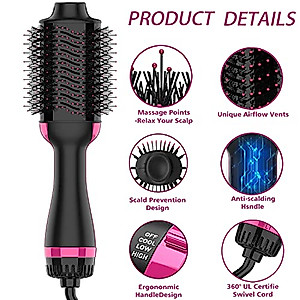 Hair Dryer Brush Blow Dryer Brush in One, 4 in 1 One-Step Hair Dryer and Styler Volumizer with Negative Ion Ceramic Hot Air Styling Brush, Professional Salon Hair Straightener Brush 75MM Oval Barrel