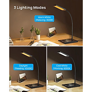 TROND Desk Lamp, Dimmable Eye-Caring Task Lamp, 3 Color Modes 7 Brightness Levels Table Lamp, Flexible Gooseneck Lamp, Desk Light for Home Office Bedroom Kitchen Nightstand Reading, 6000K, 10W, Black