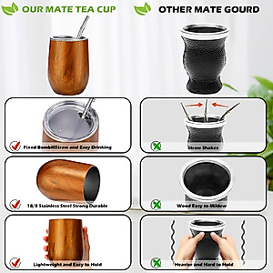 3 Packs Mate Cup and Bombilla Set, Including 12 oz Yerba Mate Cup Stainless Steel Double Walled Mate Tea Cup with Lid, Bombilla Yerba Mate Straw and Cleaning Brush for Yerba Mate, Tea, Coffee, Drinks