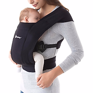 Ergobaby Embrace Cozy Newborn Baby Wrap Carrier (7-25 Pounds), Ponte Knit, Pure Black