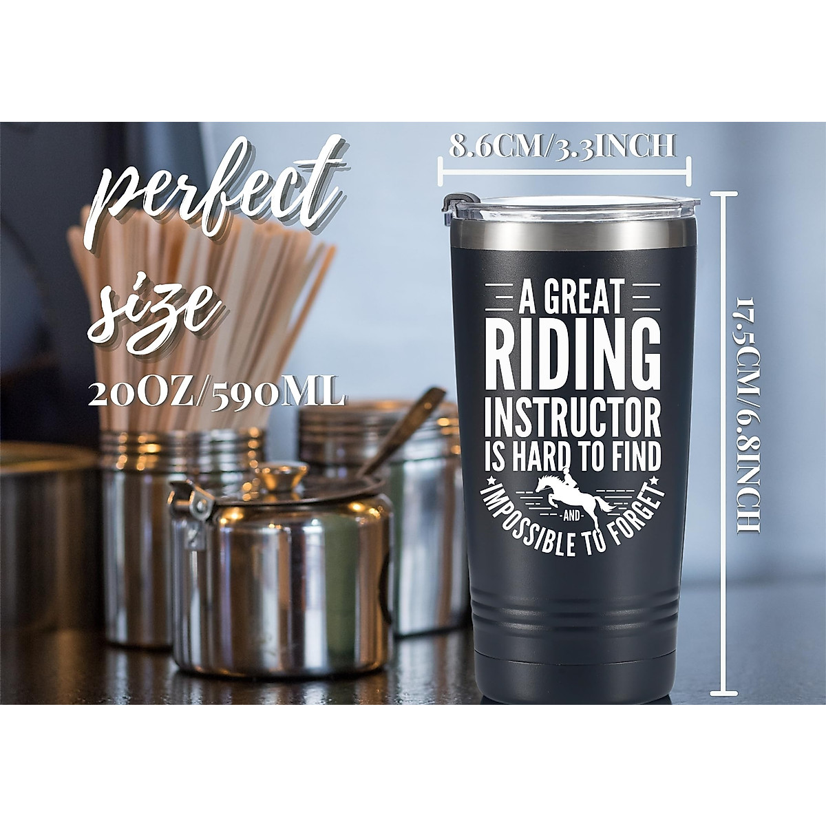 Onebttl Riding Instructor Gifts, Riding Instructor Thank You Gifts, 20oz/590ml Stainless Steel Insulated Tumbler with Lid - for Birthday, Christmas