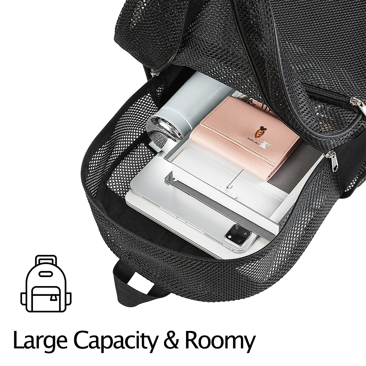 Dotpraise Heavy Duty Mesh Backpack, Lightweight See Through College Student Backpack with Comfort Padded Straps for Commuting, Swimming, Work, Travel, Outdoor Sport