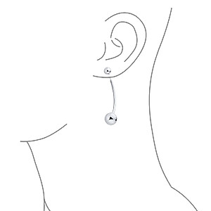 Modern Geometric Linear Long Bar Drop Ear .925 Sterling Silver Double Bead Ball Dangle Earrings For Women Teen 6,10 MM Bead