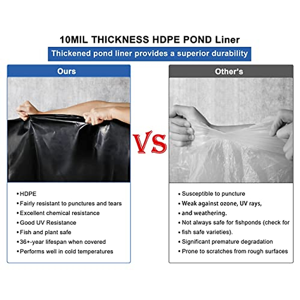 YOUSTOO Pond Liner - 10 by 13-Feet Fish Pond Liners for Outdoor Ponds, Lightweight Highly Flexible Pond Skins for Fish Ponds, Water Features, Garden Water Fountains, Waterfalls