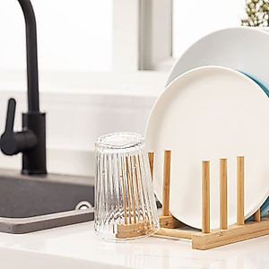 HBlife Bamboo Dish Plate Bowl Cup Book Pot Lid Cutting Board Drying Rack Stand Drainer Storage Holder Organizer Kitchen Cabinet（Keep Dry）